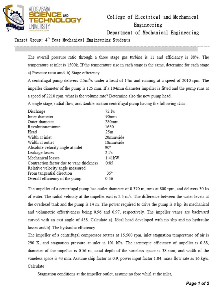 Turbomachinery Assignment | PDF