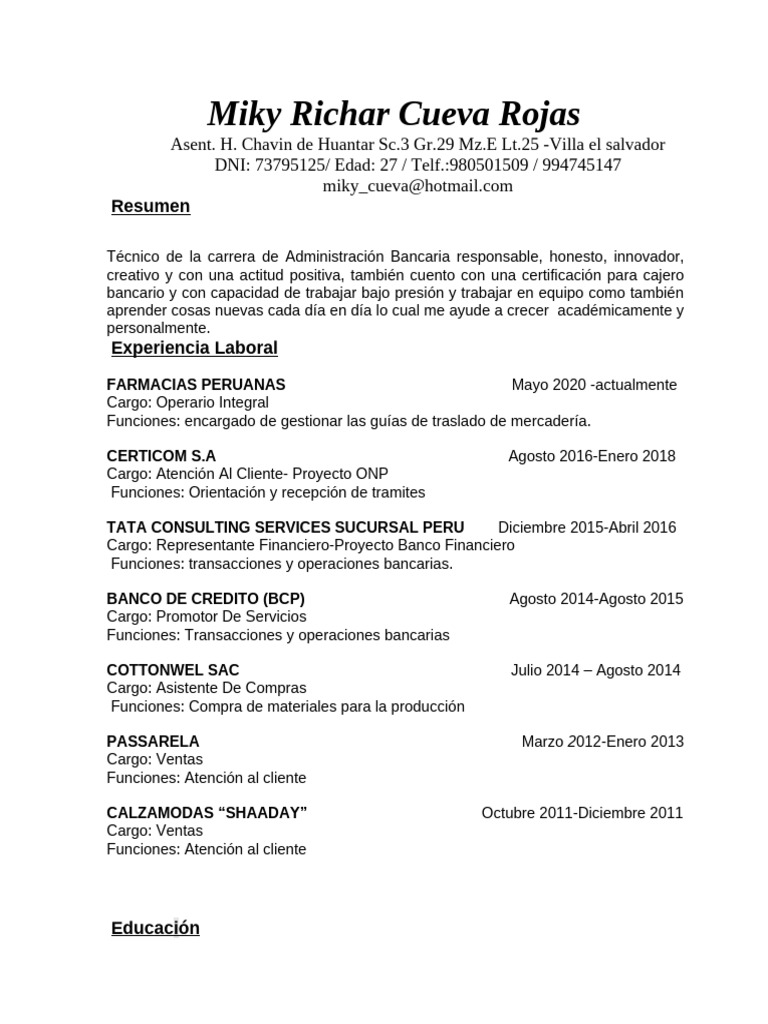 Miky Cueva Rojas Cv | PDF