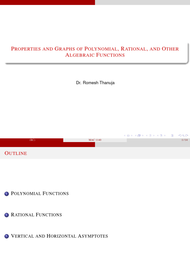 Properties and Graphs of Polynomial Rational Algebraic Functions | PDF Properties and Graphs of Polynomial Rational Algebraic Functions | PDF