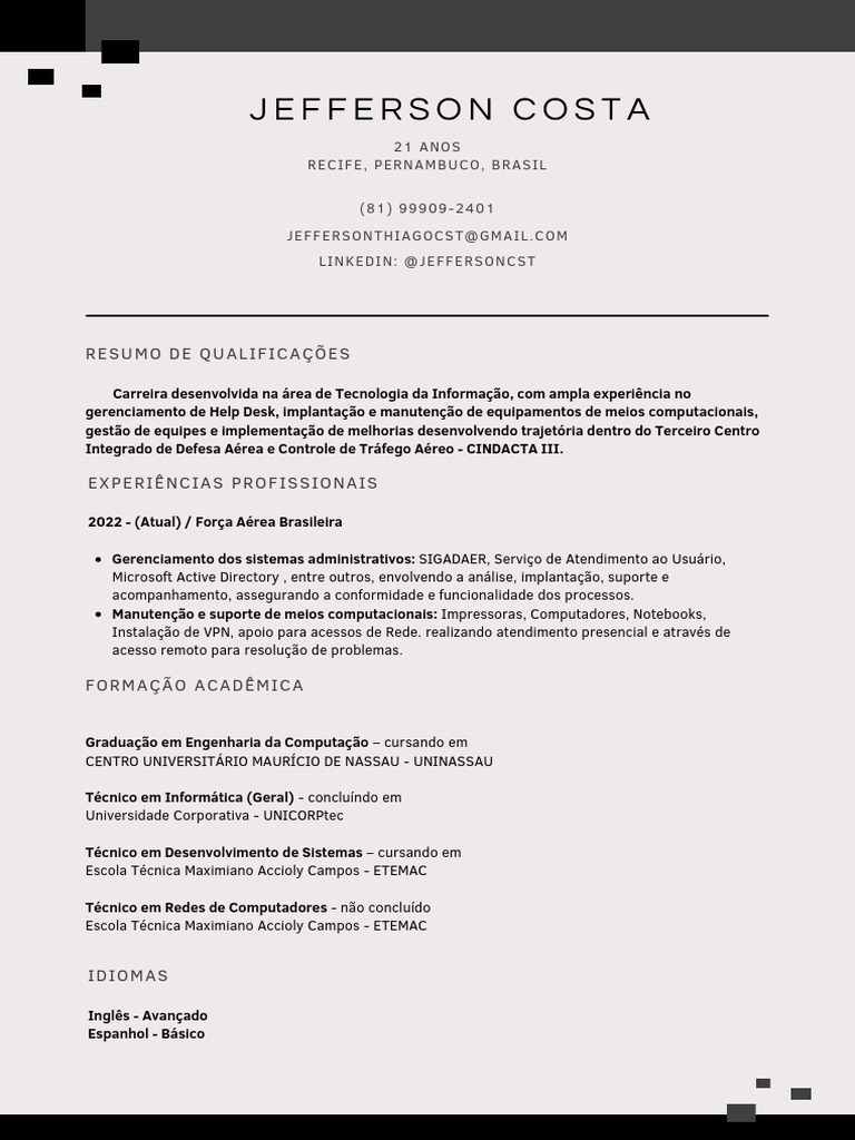 Currículo Profissional Da TI Preto e Cinza | PDF