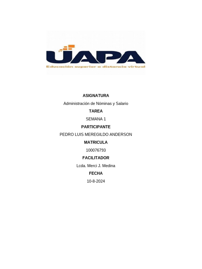 Administracion De Nominas Y Salario Tarea 1 Pdf