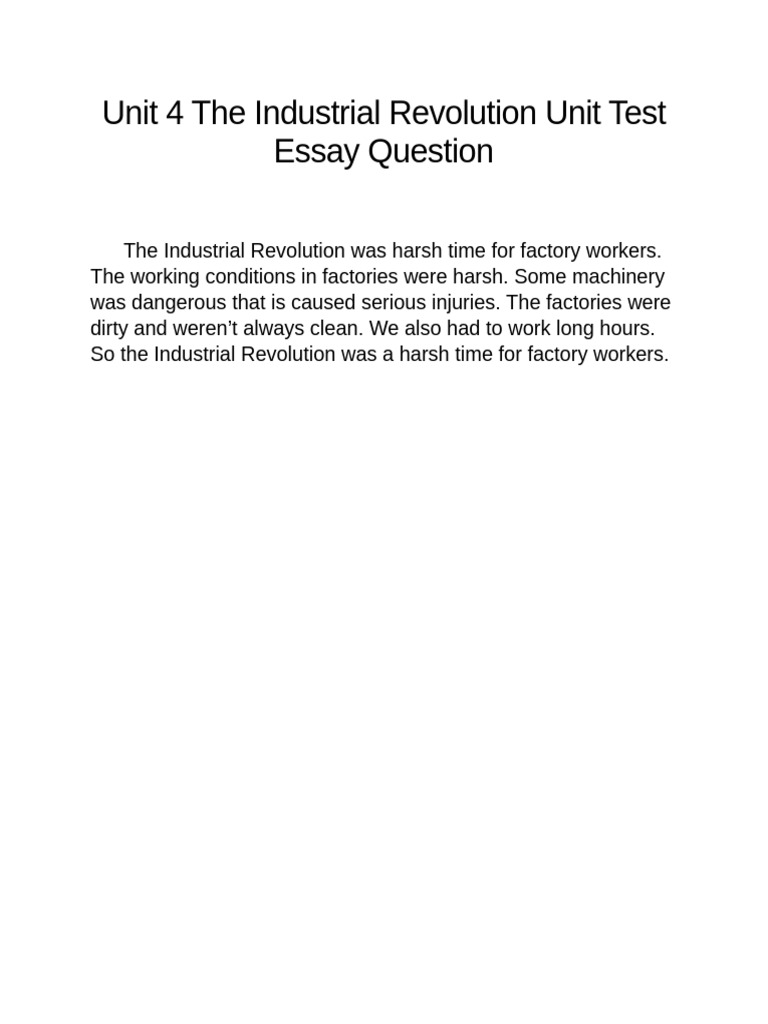 Unit 4 The Industrial Revolution Unit Test Essay Question | PDF