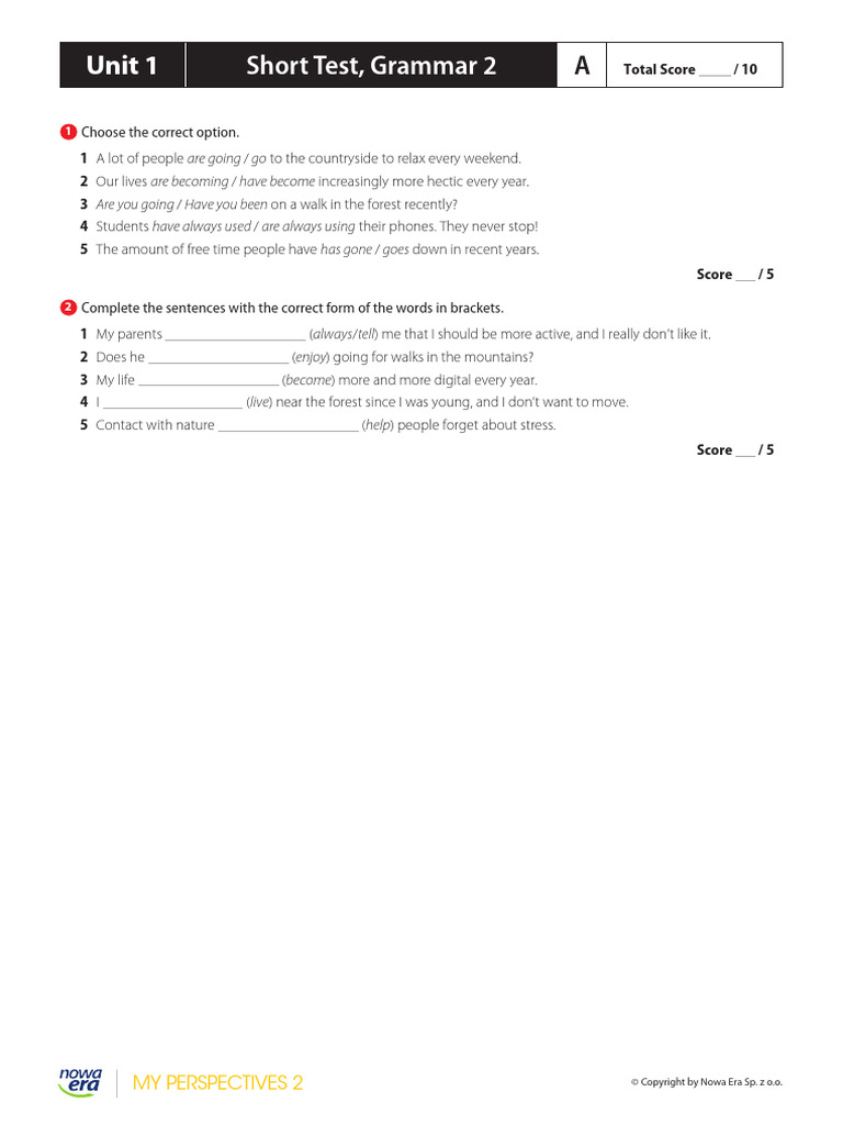 Unit 1, Grammar 2 - grupa A | PDF