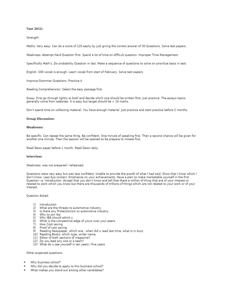 IBA Test GD Interview Review | PDF | Cognition | Career & Growth
