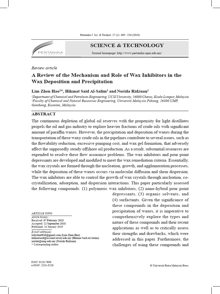 A Review of The Mechanism and Role of Wax Inhibitors in The Wax ...
