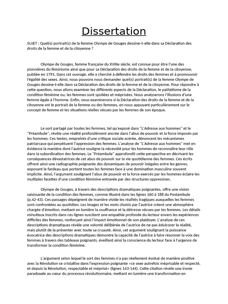 Dissertation Olympe de Gouges Première Partie | PDF