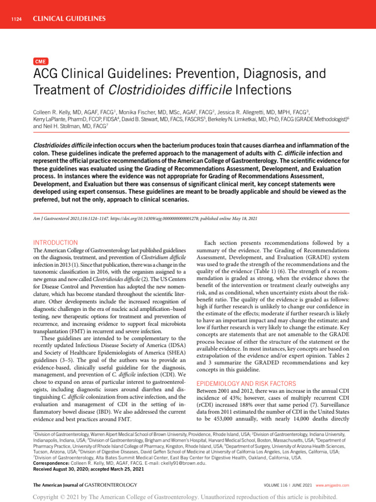 Acg Clinical Guidelines Prevention, Diagnosis,.12 | PDF | Probiotic ...
