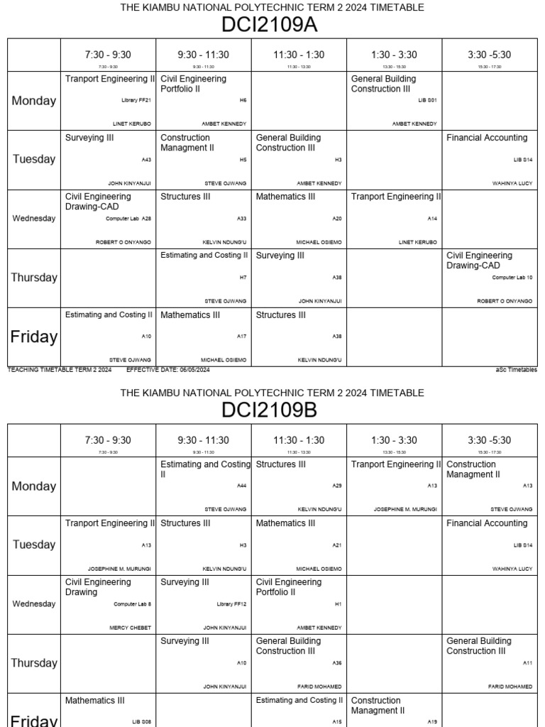Class Timetable Draft 1-12-05-2024 | PDF