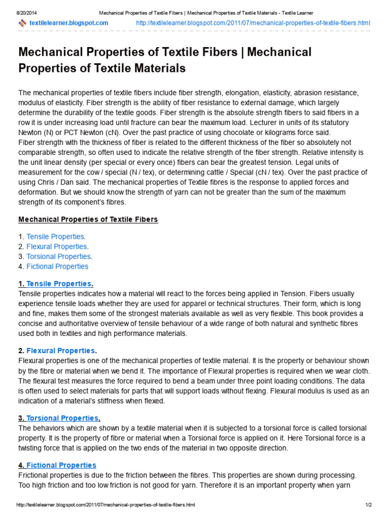 Mechanical Properties of Textile Fibers | PDF | Strength Of Materials ...