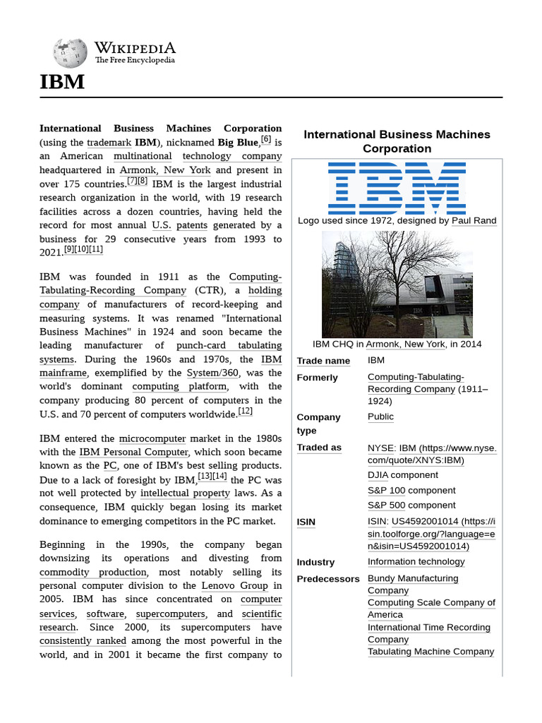 International Business Machines Corporation IBM Big Blue | PDF