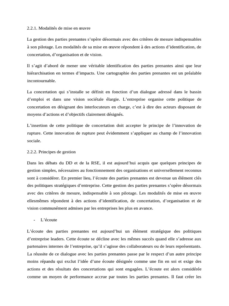 Modalités de Mise en Œuvre | PDF