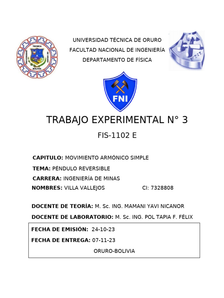 LAB exp 3 pendulo reversible | PDF