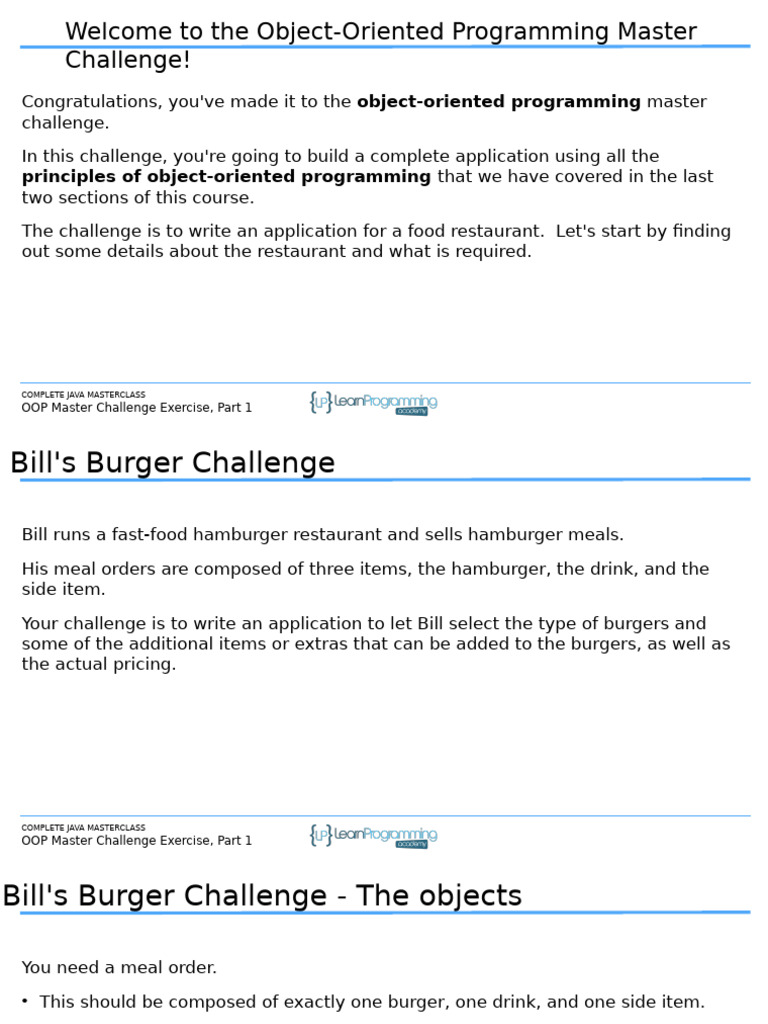 Slides OOP Part 2 Polymorphism OOP Master Challenge Exercise Part 1 | PDF