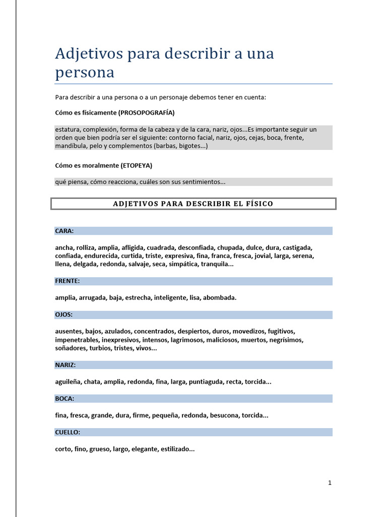 Adjetivos para Describir A Una Persona | PDF