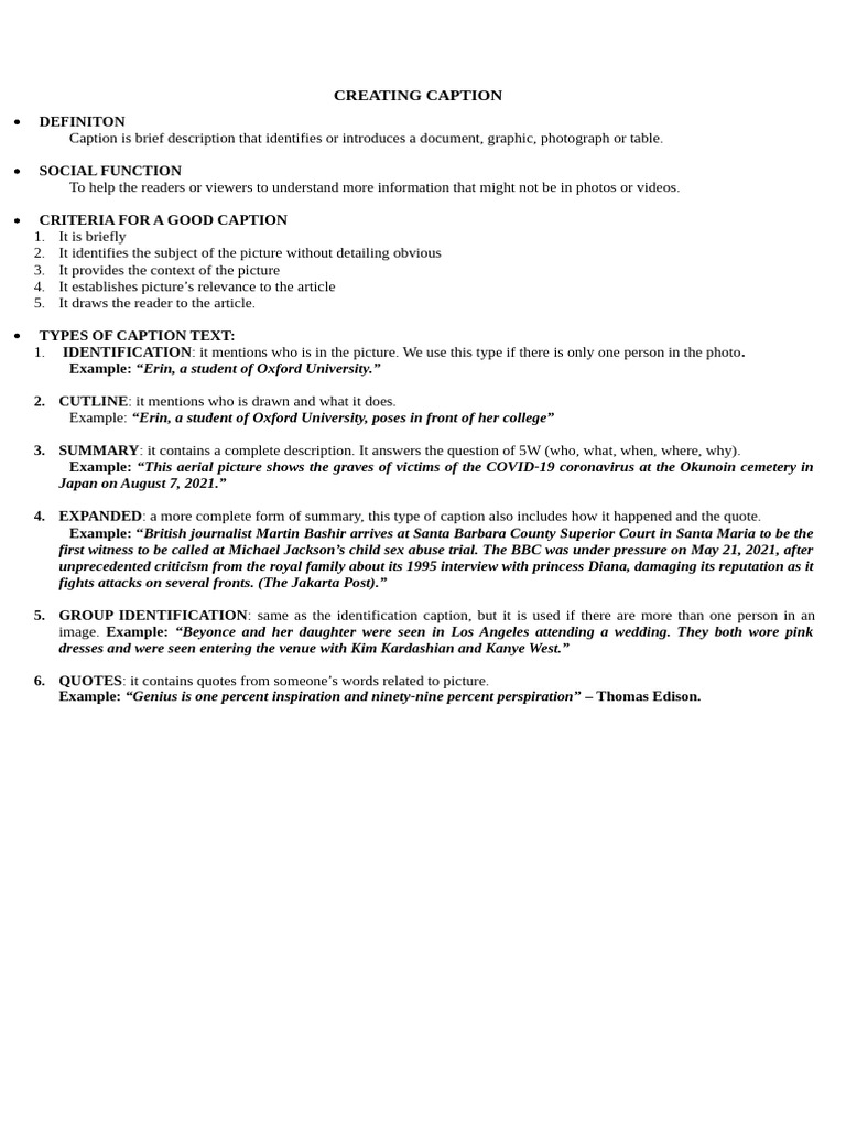 Creating Caption | PDF