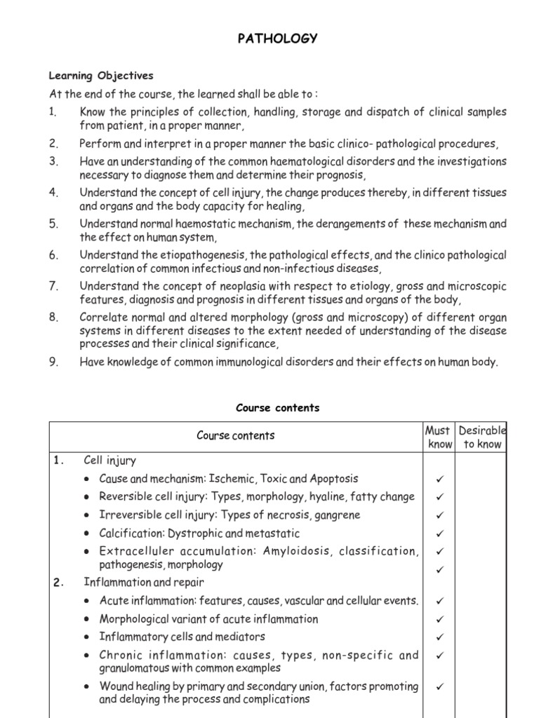 Pathology: Course Contents Course Contents | PDF | Pathology | Inflammation