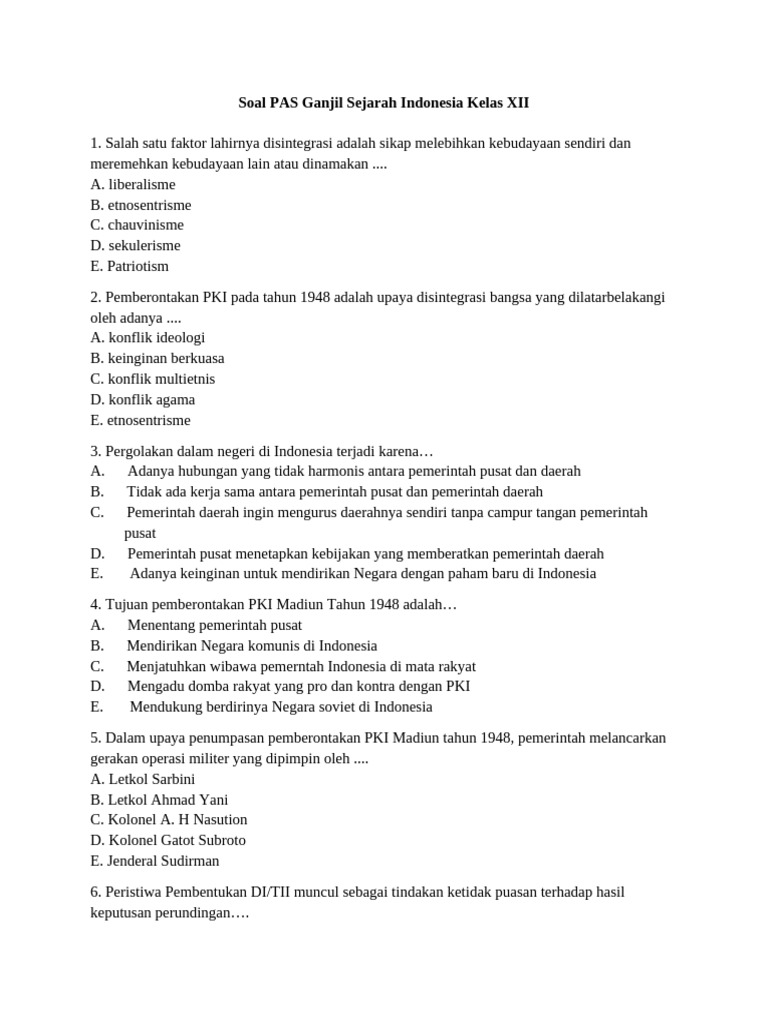 Print Soal PAS Ganjil Sejin Kelas XII | PDF