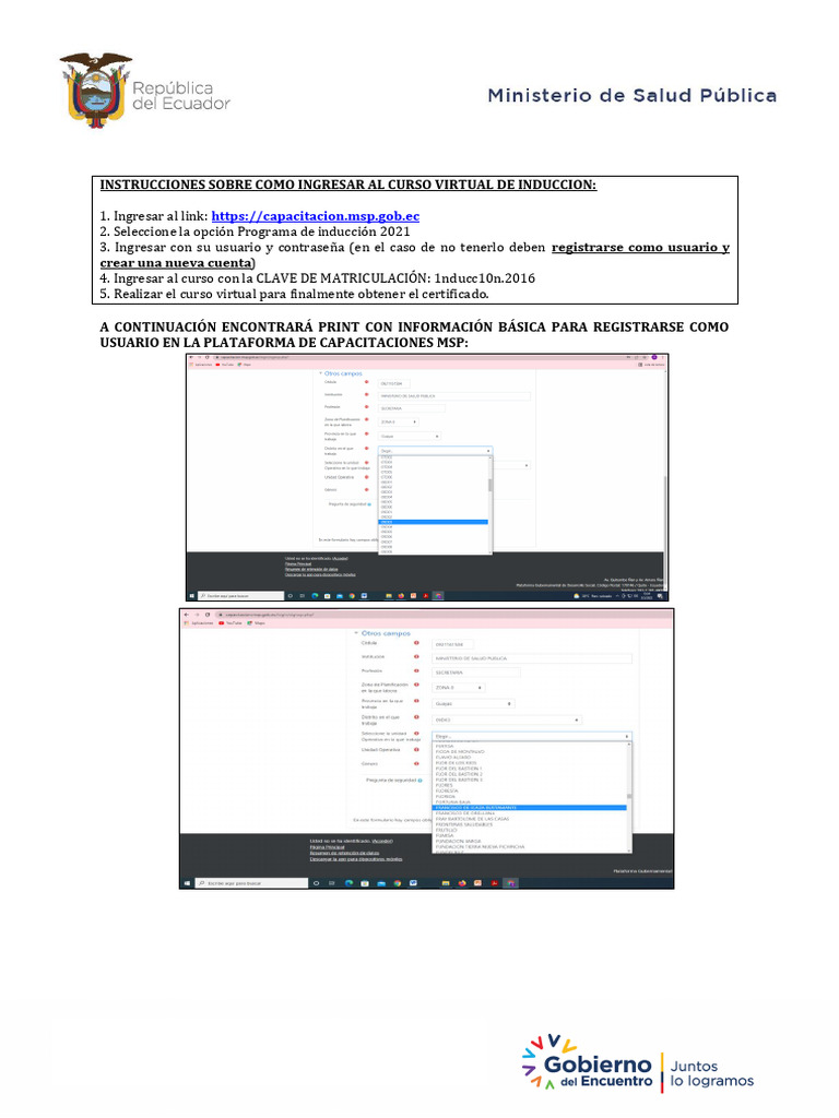 Instrucciones - Curso de Induccion Virtual | PDF