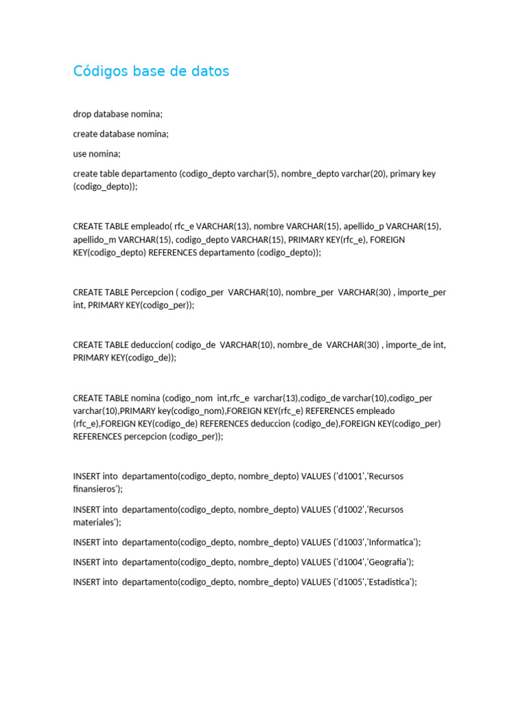 Códigos Base de Datos | PDF