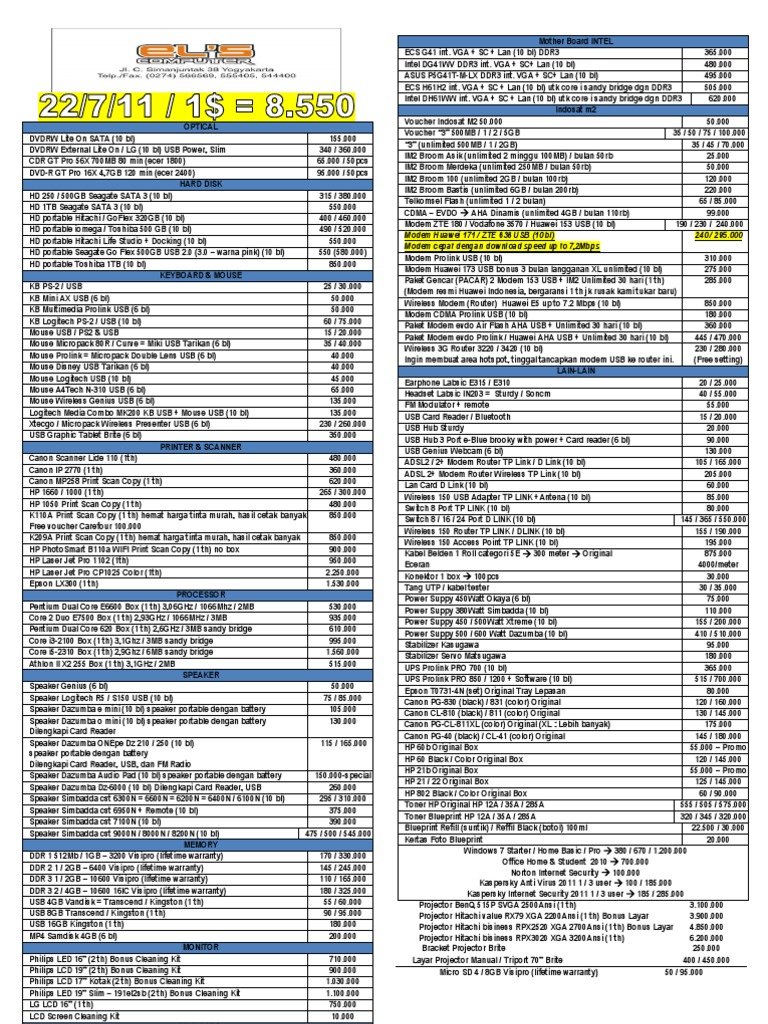 Computer Hardware and Accessories Price List | PDF