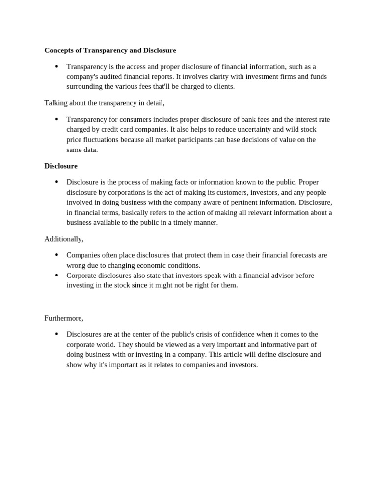 Concepts of Transparency and Disclosure | PDF