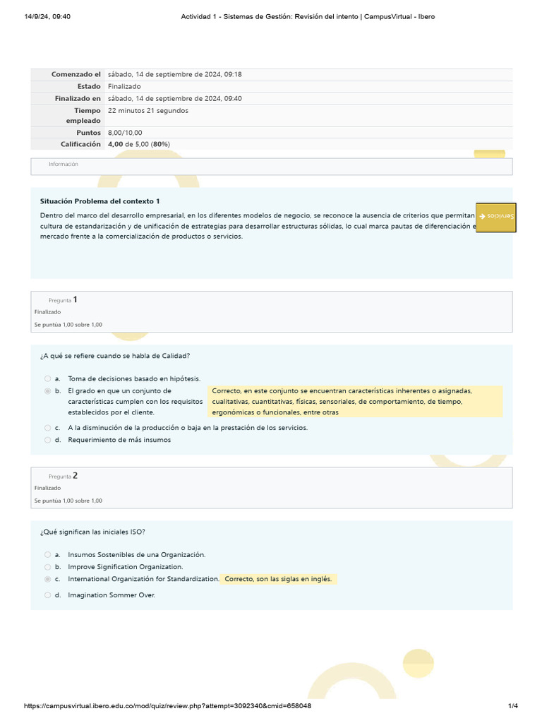 Actividad 1 - Sistemas de Gestión - Revisión Del Intento - CampusVirtual - Ibero | PDF ...