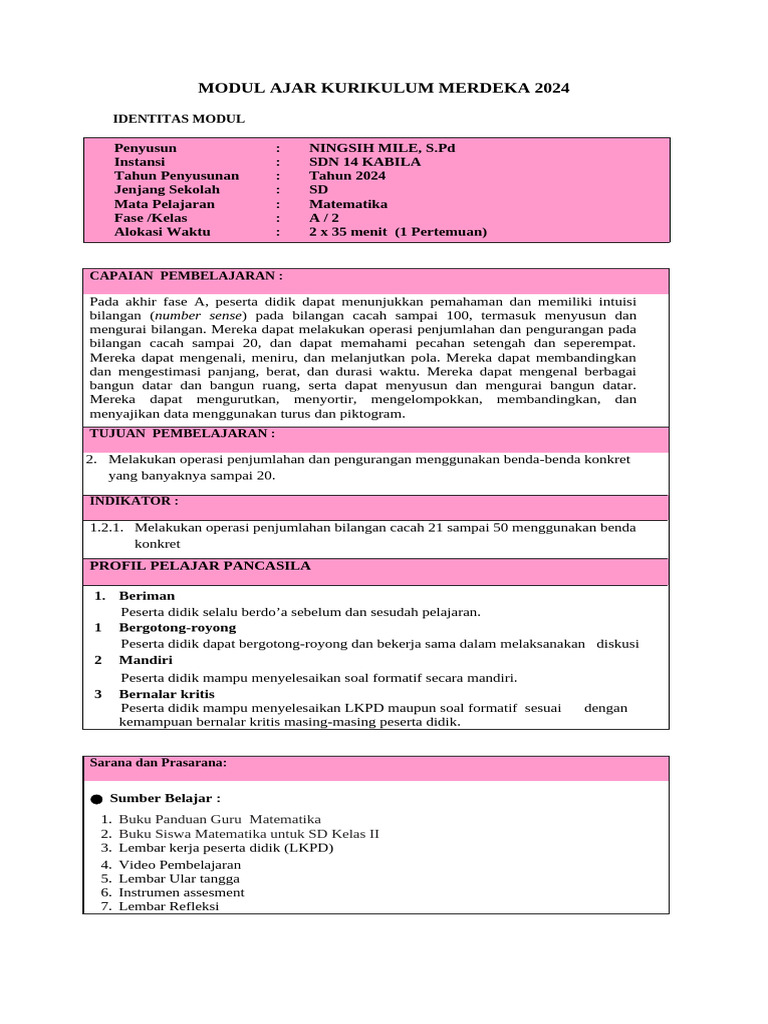 Modul Ajar Observasi Semester 2 Laswi | PDF