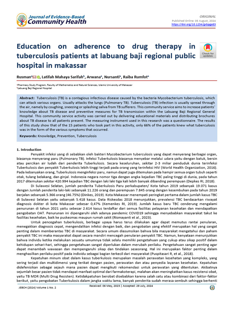 Education On Adherence To Drug Therapy in Tuberculosis Patients at ...