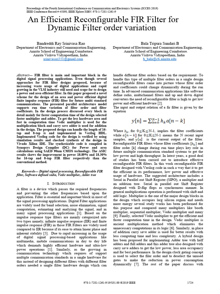 An Efficient Reconfigurable FIR Filter For Dynamic Filter Order ...