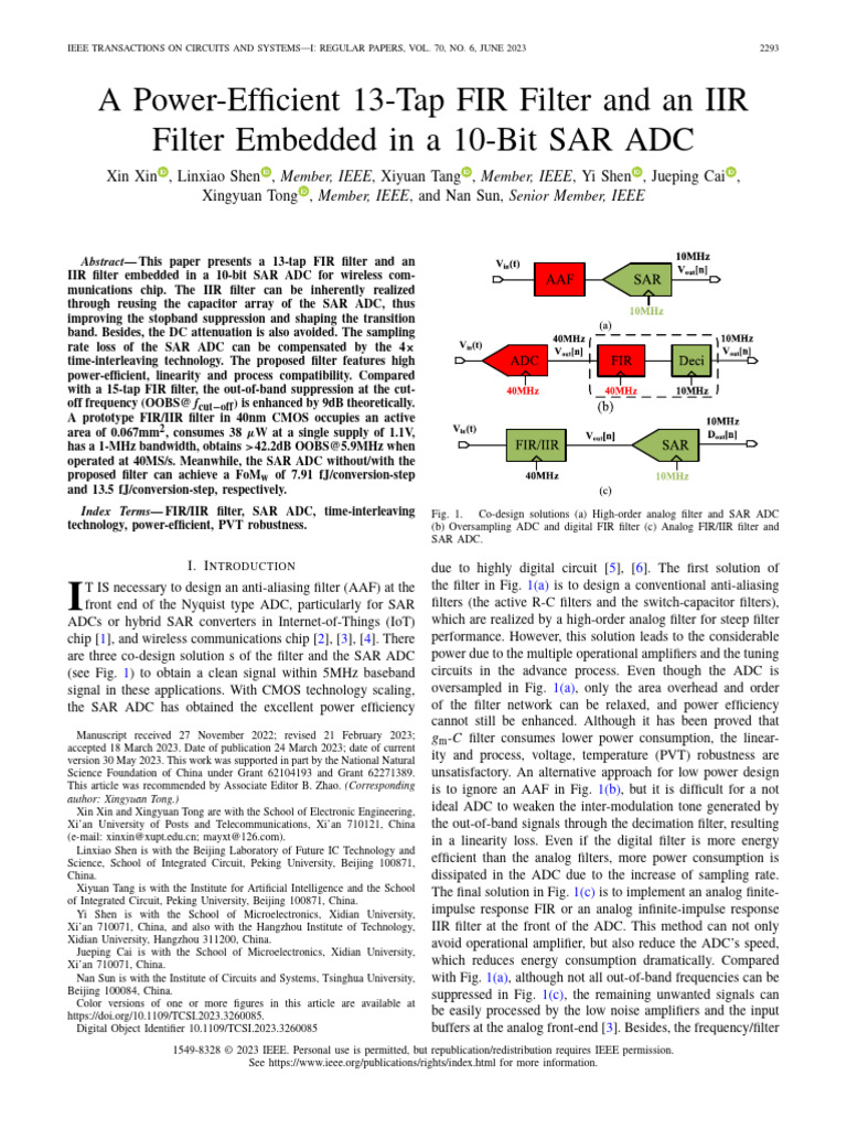 A Power-Efficient 13-Tap FIR Filter and An IIR Filter Embedded in A 10 ...