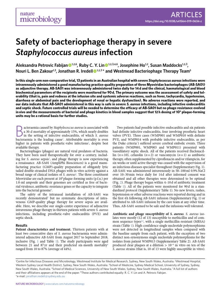 Safety of Bacteriophage Therapy in Severe | PDF