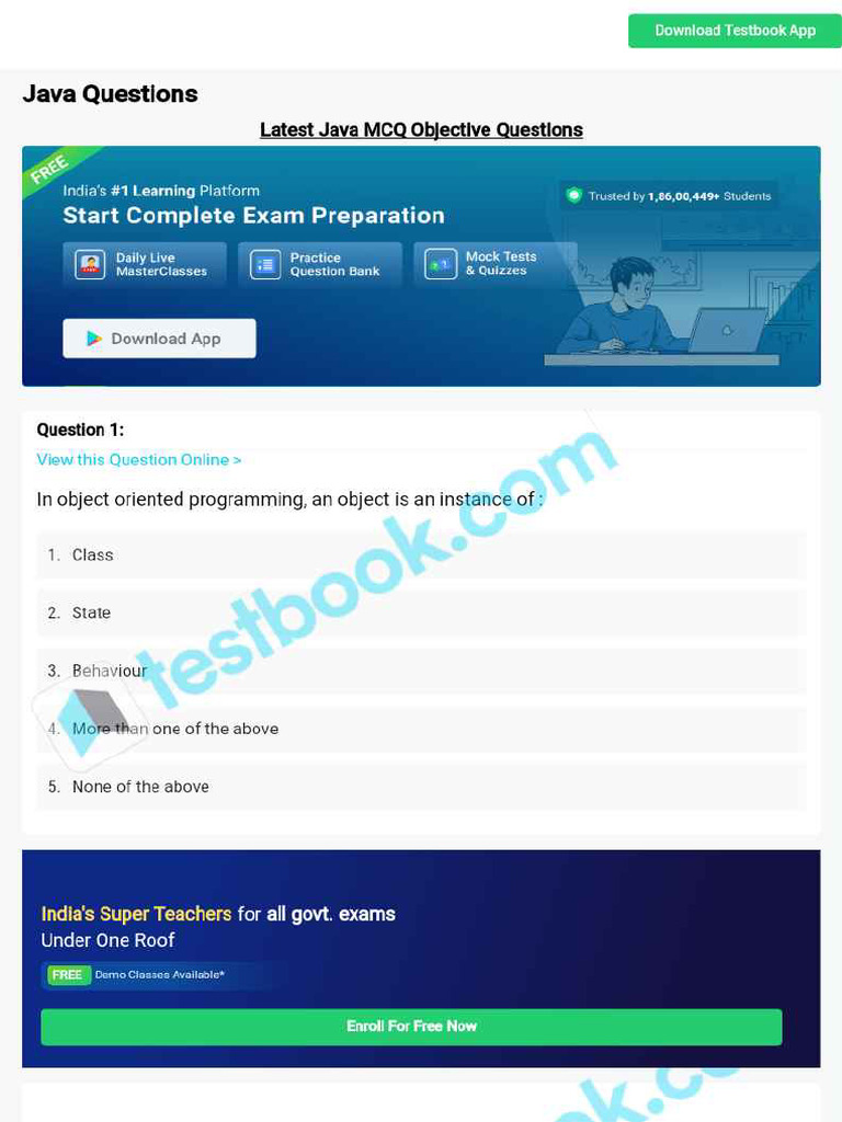 MCQ On Java 5eea6a1139140f30f369eb7d | PDF
