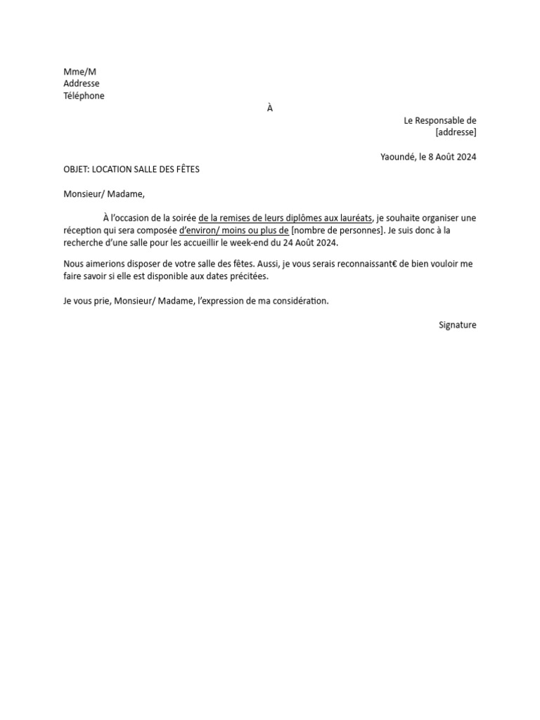 LETTRE de Demande de Location | PDF