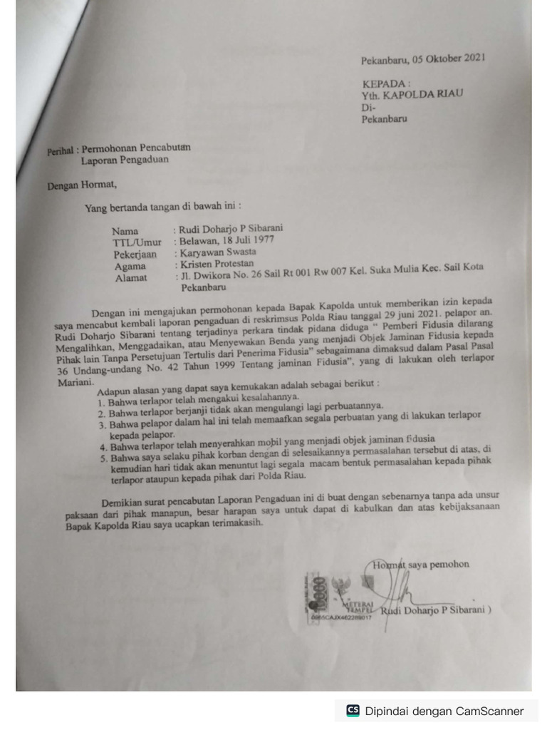 Suratpernyataanpencabutanlaporan 445 | PDF