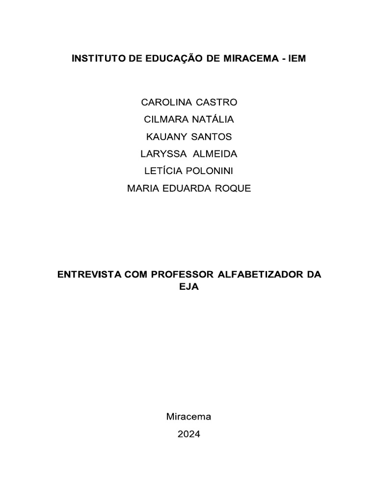 Entrevista Com Professor Alfabetizador Eja | PDF