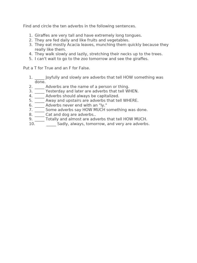 Find and Circle The Ten Adverbs in The Following Sentences | PDF ...