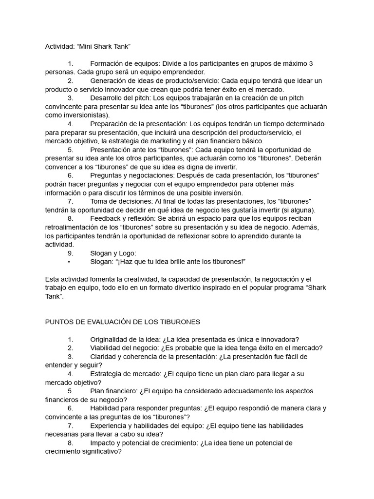 Mini Shark Tank | PDF | Business