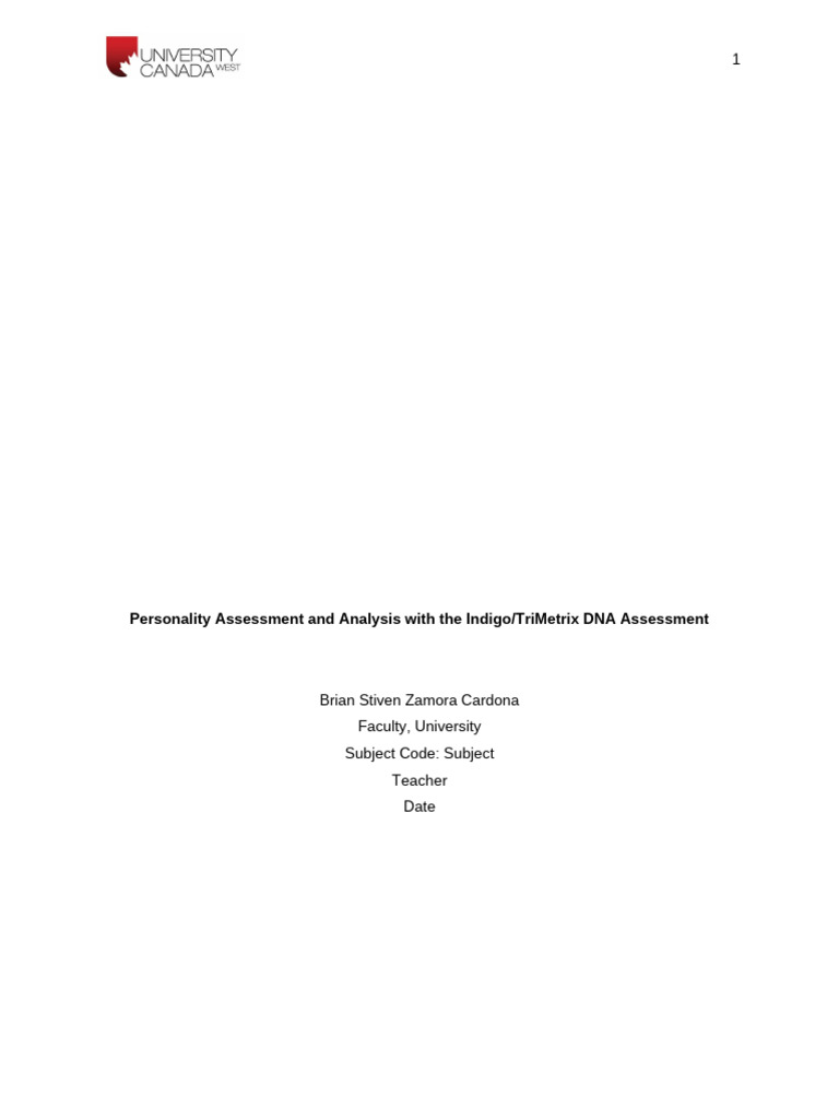 Personality Assessment and Analysis With The Indigo | PDF