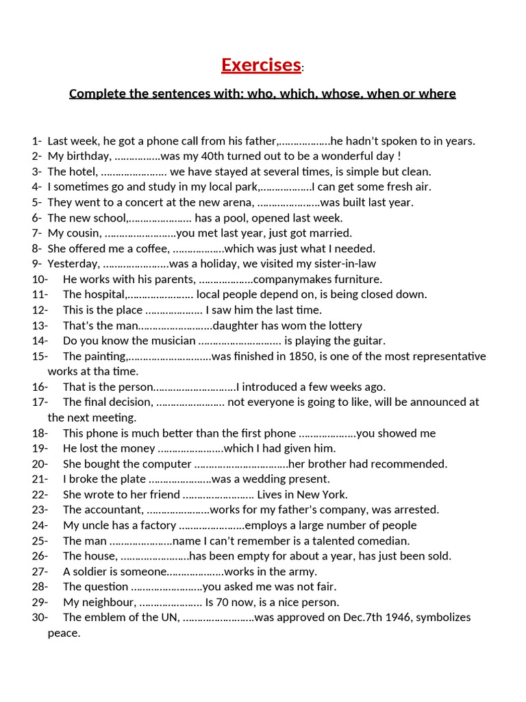 Relative Clauses+Exercises | PDF