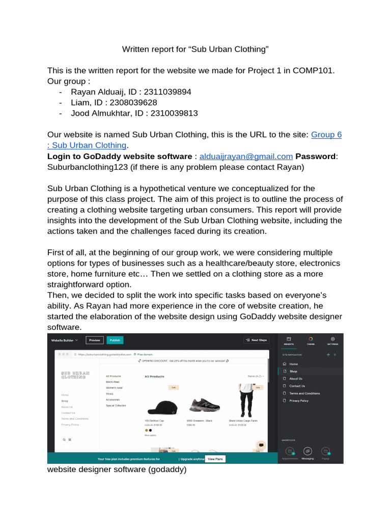 Written Report For Sub Urban Clothing | PDF