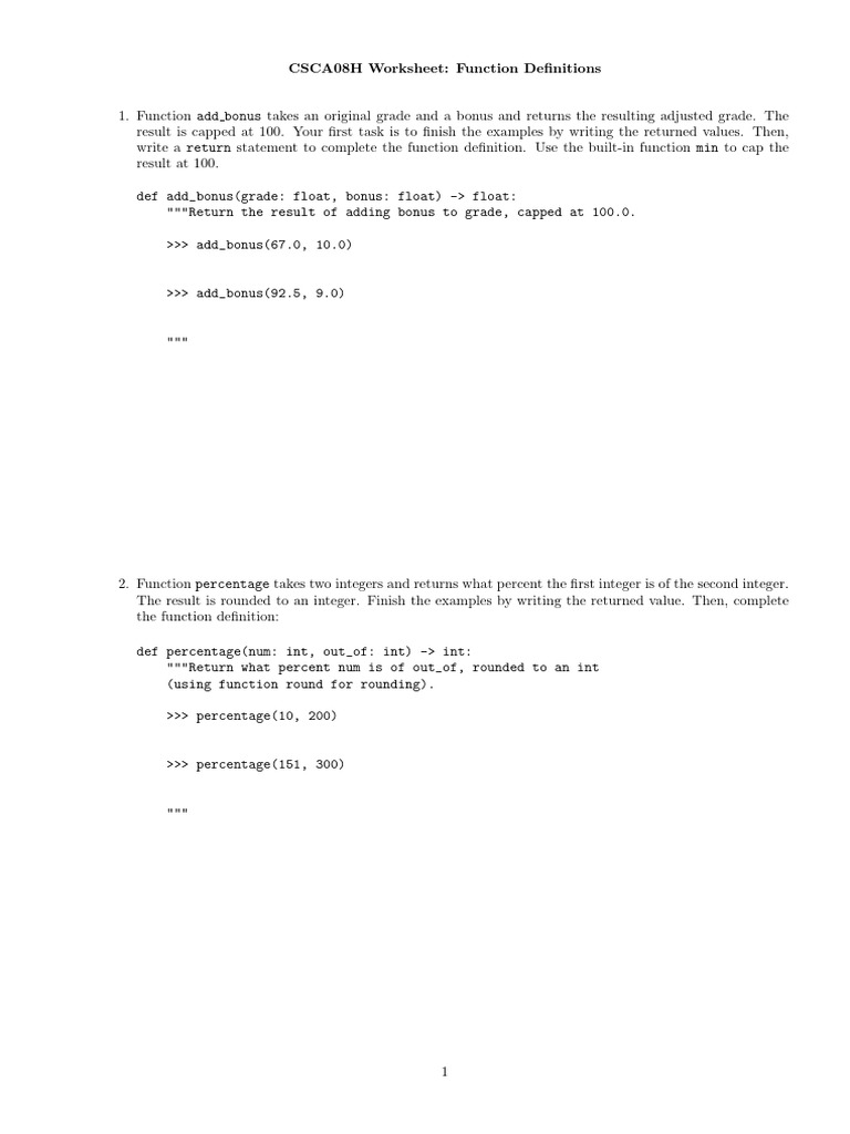 2-Intro Func Defns Worksheet | PDF