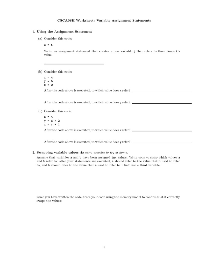 4-Variables Assignment Worksheet | PDF
