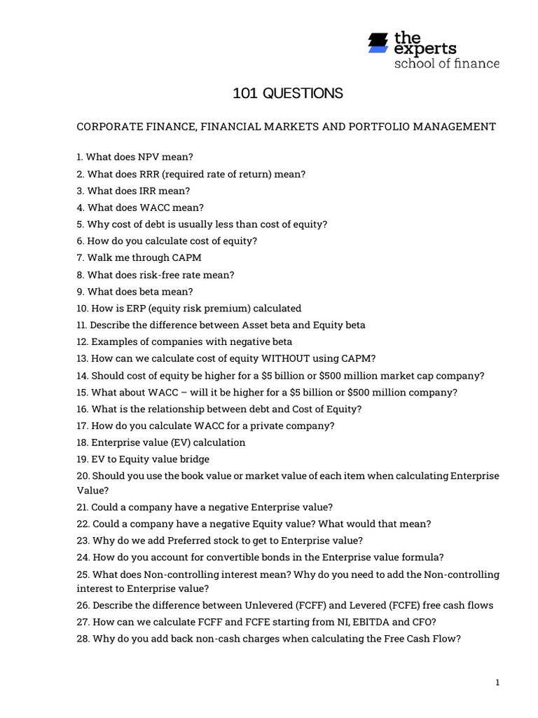 School of Finance 101 questions | PDF