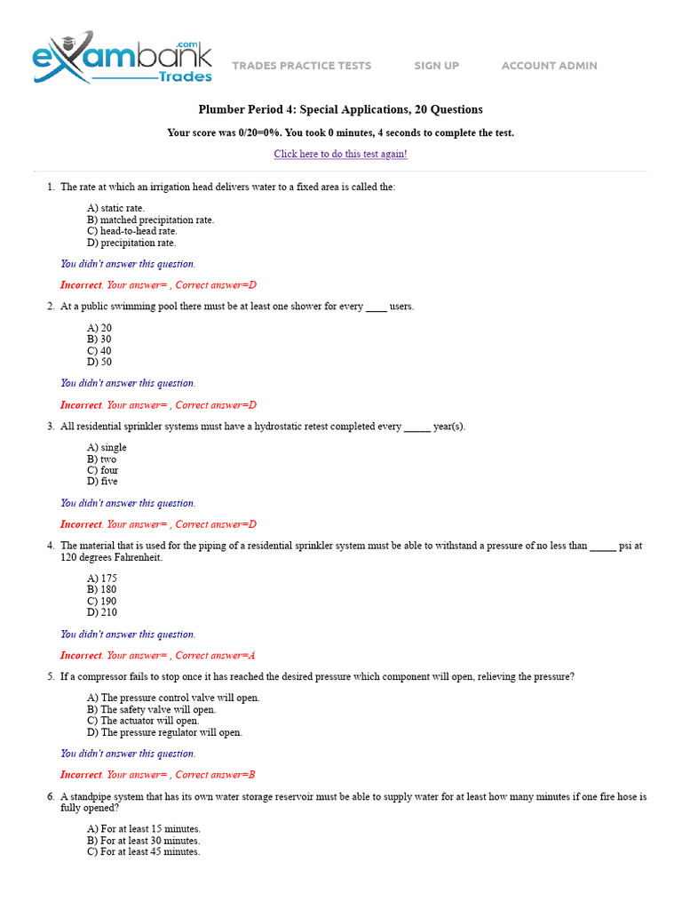 ExamBank Login:Plumber Period 4 - Special Applications | PDF
