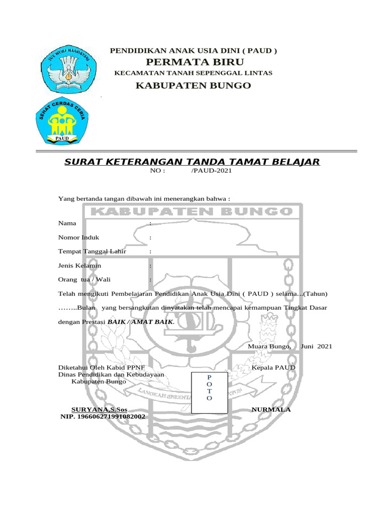 Piagam Paud 2021 | PDF