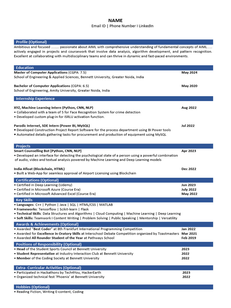 Resume Template - MCA, MTECH | PDF