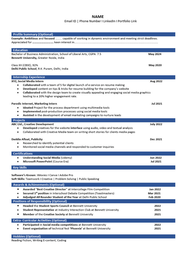 Resume Template - BBA | PDF