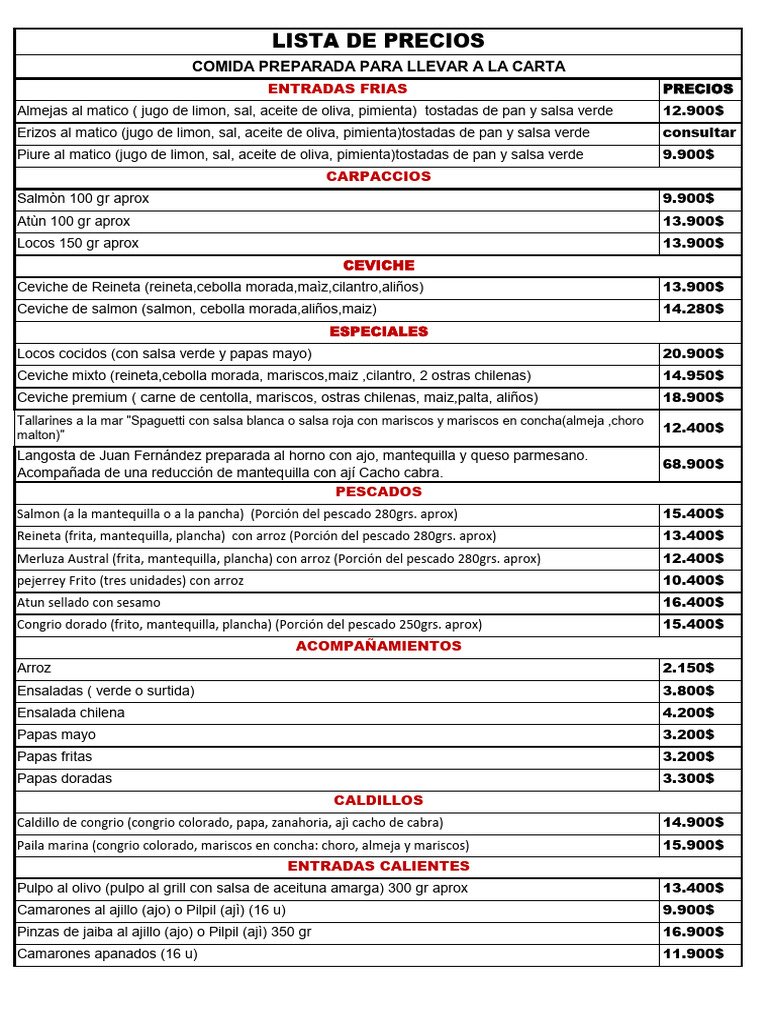 Menu de Entradas Frias e Quentes | PDF | Indústria pesqueira ...