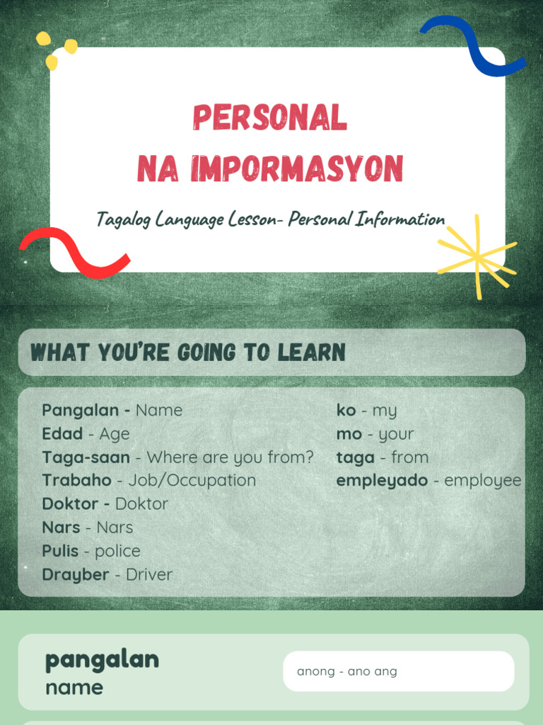 Kim's Tagalog Lesson Day 3 | PDF