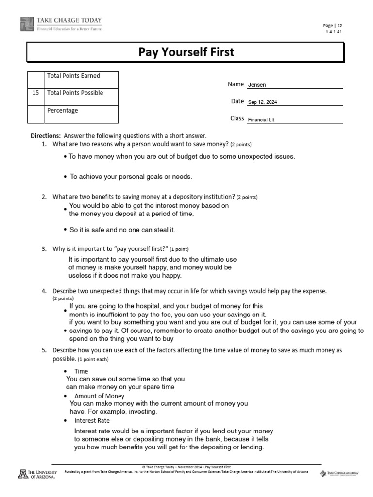 Pay Yourself First Lesson Plan 1.4.1.Pdf - Jensen - Au | PDF